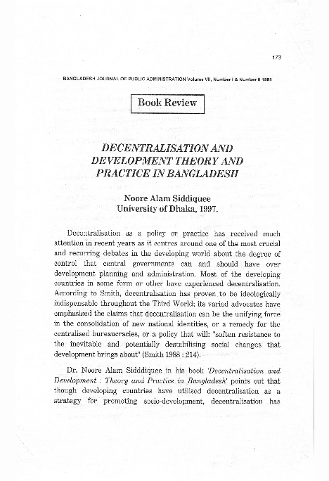 (PDF) Decentralisation and Development Theory and Practice in Bangladesh
