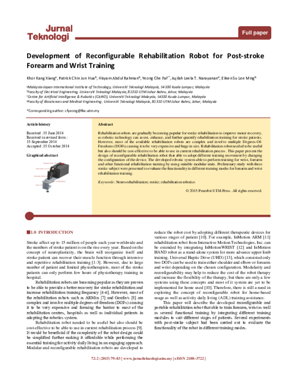 (PDF) Development of Reconfigurable Rehabilitation Robot for Post-stroke Forearm and Wrist Training