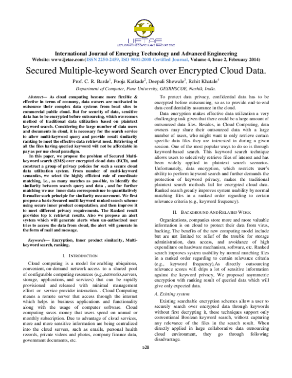 Secured Multiple-keyword Search over Encrypted Cloud Data