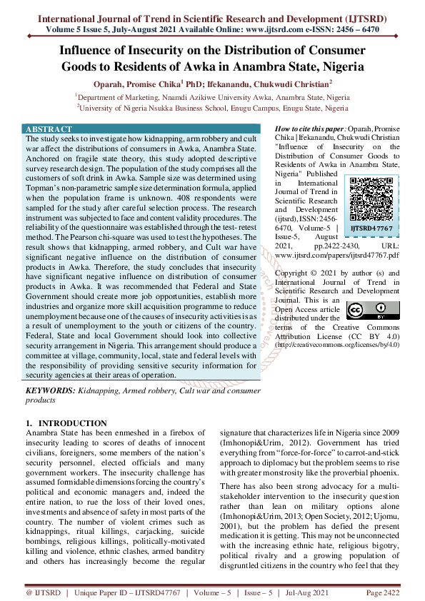 (PDF) Influence of Insecurity on the Distribution of Consumer Goods to ...