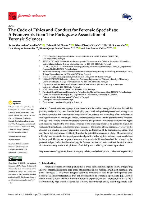 (PDF) The Code of Ethics and Conduct for Forensic Specialists: A ...
