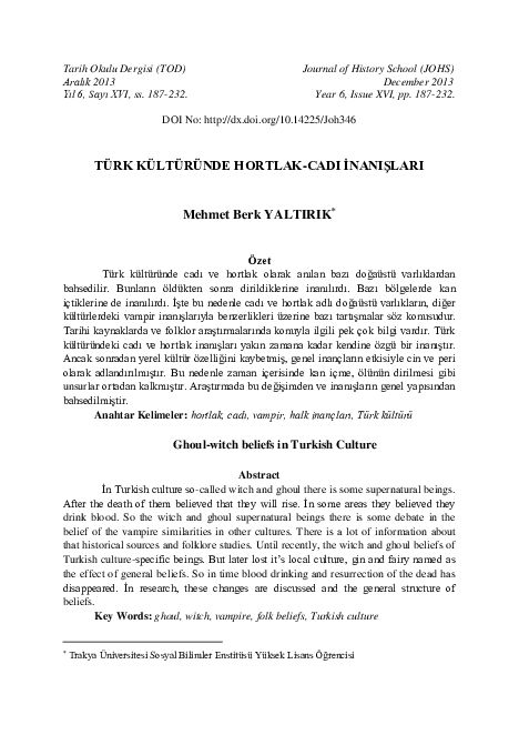 (PDF) Türk Kültüründe Hortlak-Cadı İnanışları