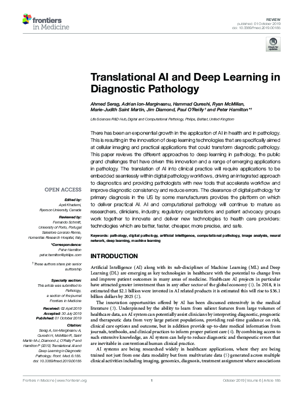 (PDF) Translational AI and Deep Learning in Diagnostic Pathology