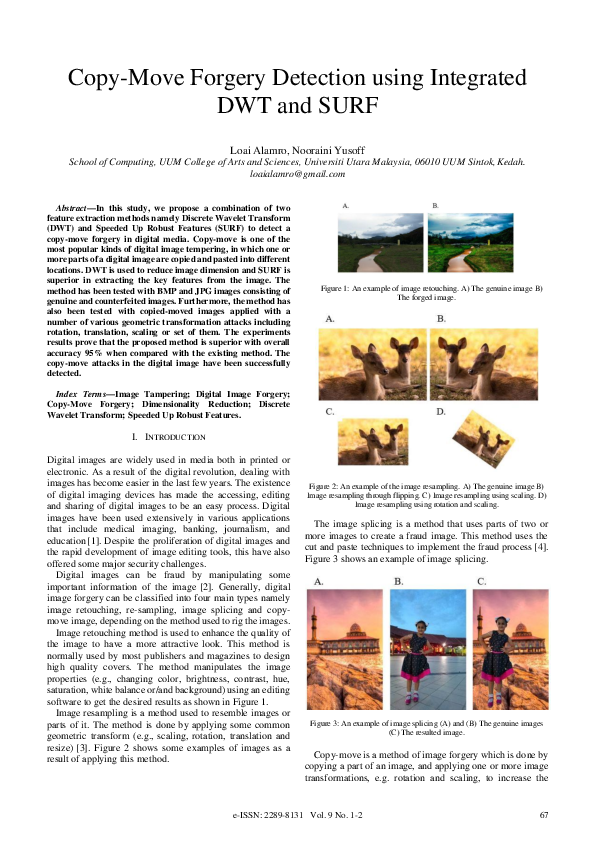 (PDF) Copy-Move Forgery Detection using Integrated DWT and SURF