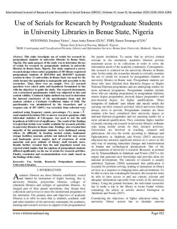 (PDF) Use of Serials for Research by Postgraduate Students in ...