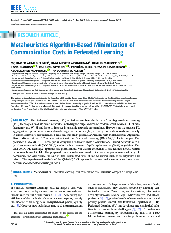 (PDF) Metaheuristics Algorithm-Based Minimization of Communication Costs in Federated Learning