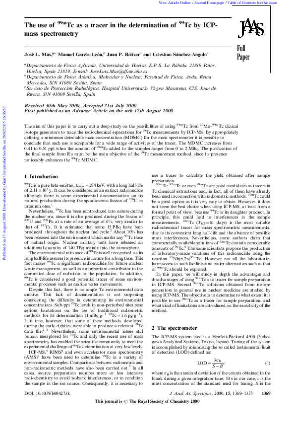 (PDF) The use of 99mTc as a tracer in the determination of 99Tc by ICP ...