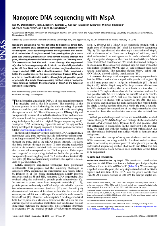 (PDF) Nanopore DNA sequencing with MspA