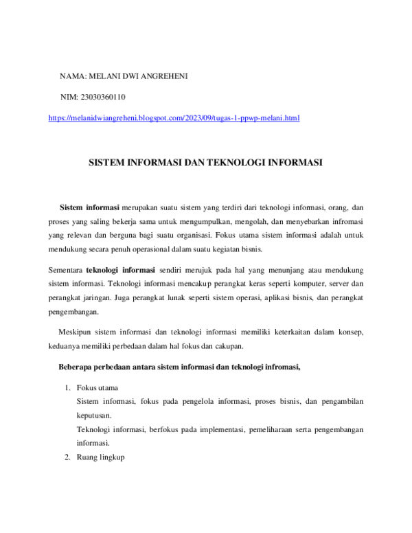 (PDF) SISTEM INFORMASI DAN TEKNOLOGI INFORMASI PPWP 1 | Melani ...