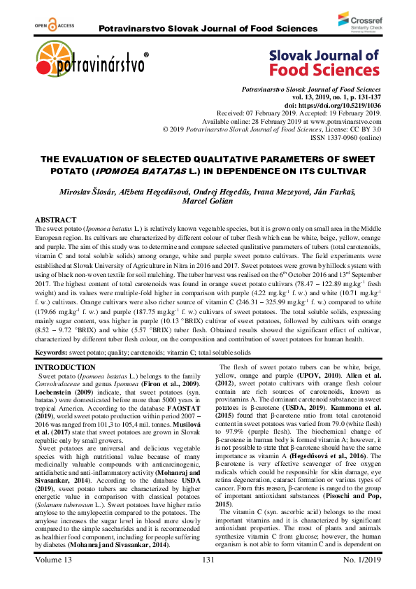 (PDF) The evaluation of selected qualitative parameters of sweet potato (Ipomoea batatas L.) in ...