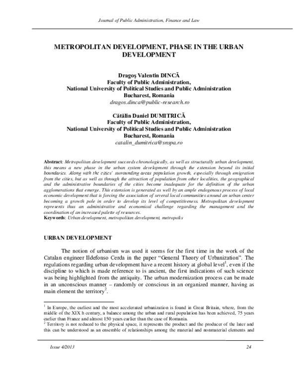 (PDF) Metropolitan Development , Phase in the Urban Development