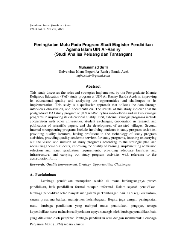 (PDF) Peningkatan Mutu Pada Program Studi Magister Pendidikan Agama ...
