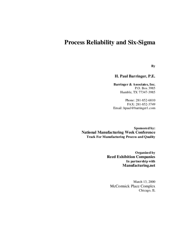 (PDF) Process Reliability and Six-Sigma