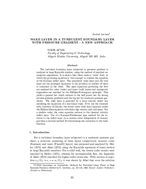 (PDF) Wake Layer in a Turbulent Boundary Layer with Pressure Gradient: A New Approach