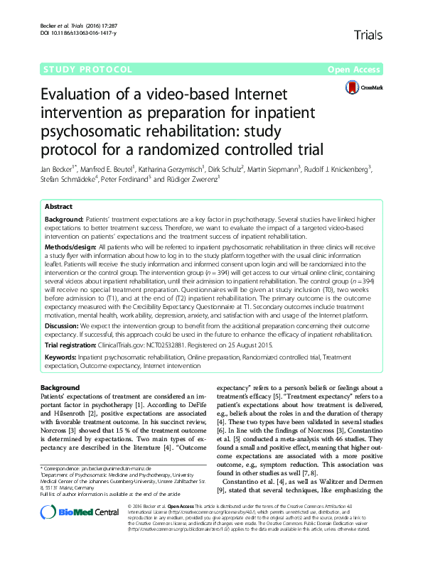 (PDF) Evaluation of a video-based Internet intervention as preparation ...