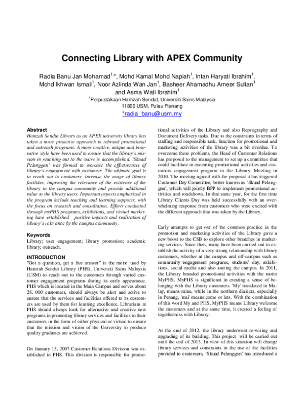 (PDF) Connecting Library with APEX Community