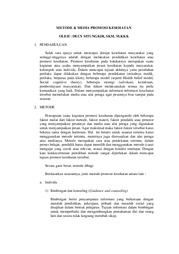 (PDF) METODE & MEDIA PROMOSI KESEHATAN
