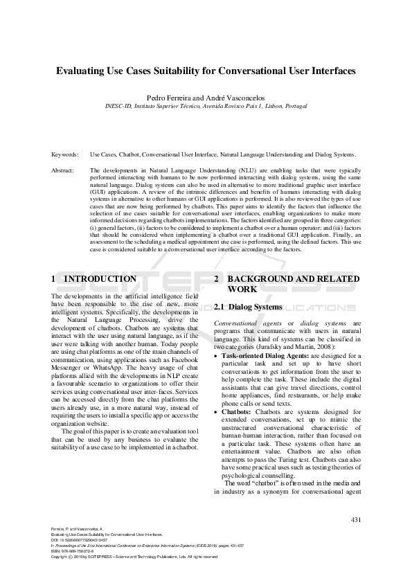 (PDF) Evaluating Use Cases Suitability for Conversational User Interfaces