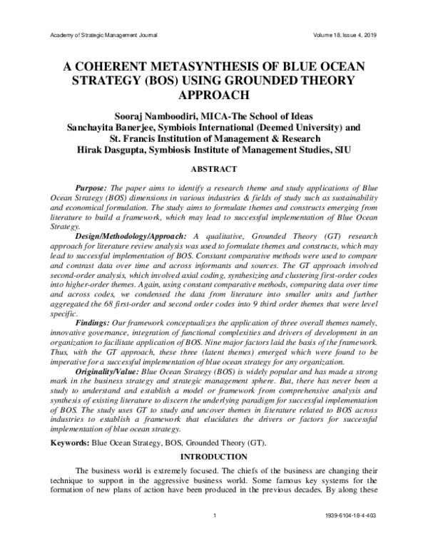 (PDF) A Coherent Metasynthesis of Blue Ocean Strategy (BOS) using ...
