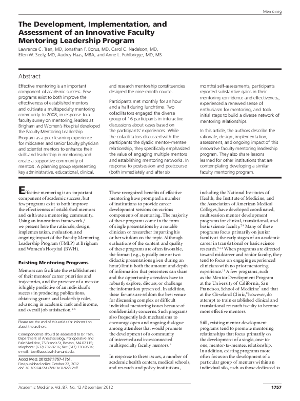 (PDF) The Development, Implementation, and Assessment of an Innovative Faculty Mentoring ...