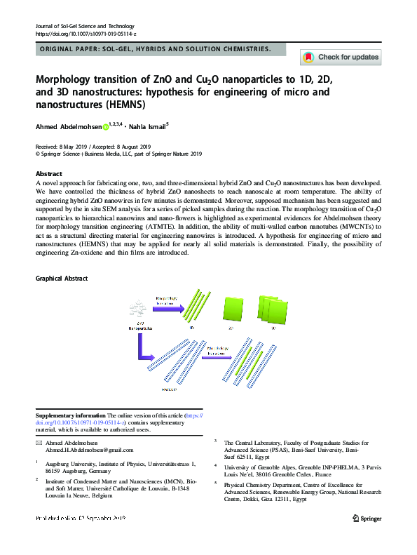 (PDF) Morphology transition of ZnO and Cu2O nanoparticles to 1D, 2D ...
