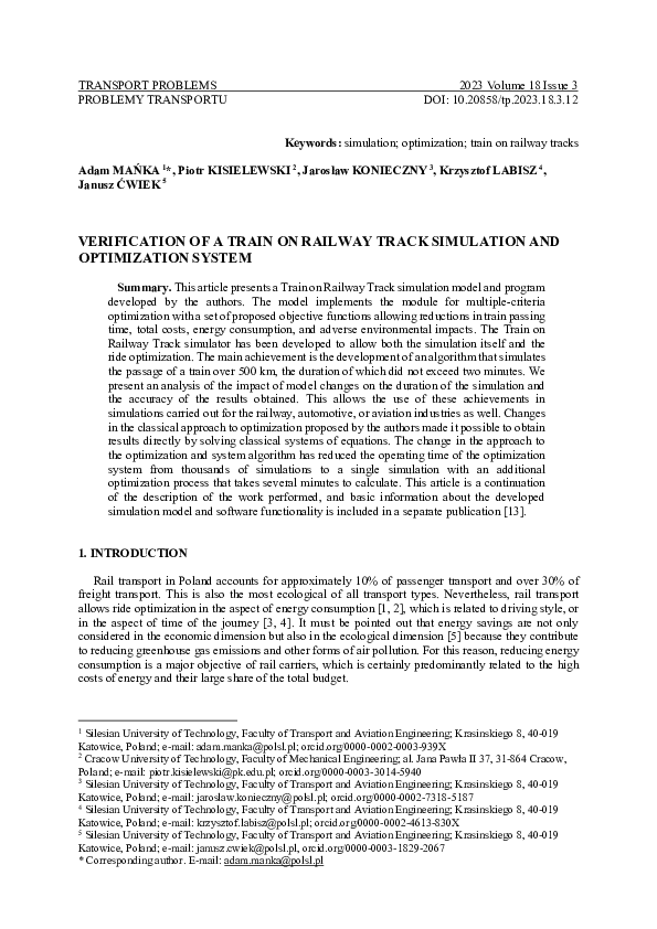 (PDF) VERIFICATION OF A TRAIN ON RAILWAY TRACK SIMULATION AND OPTIMIZATION SYSTEM