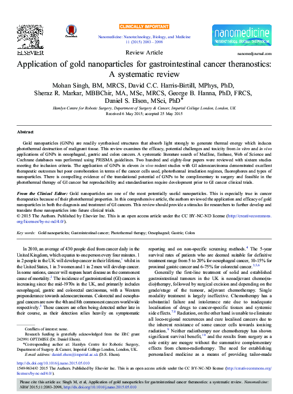(PDF) Application of gold nanoparticles for gastrointestinal cancer ...