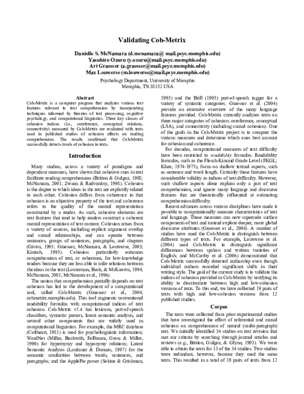 (PDF) Validating Coh-Metrix