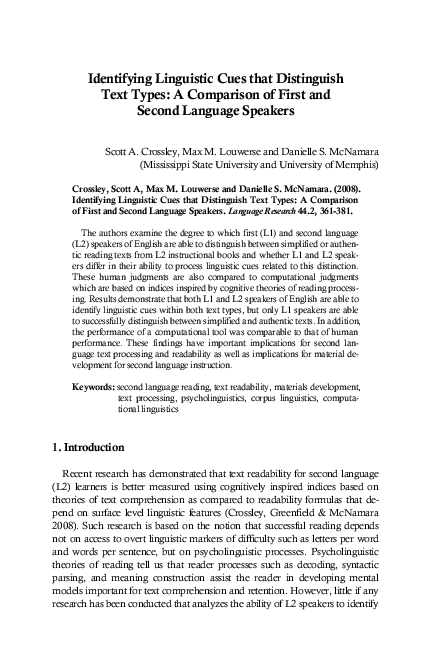 (PDF) Identifying linguistic cues that distinguish text types: A ...