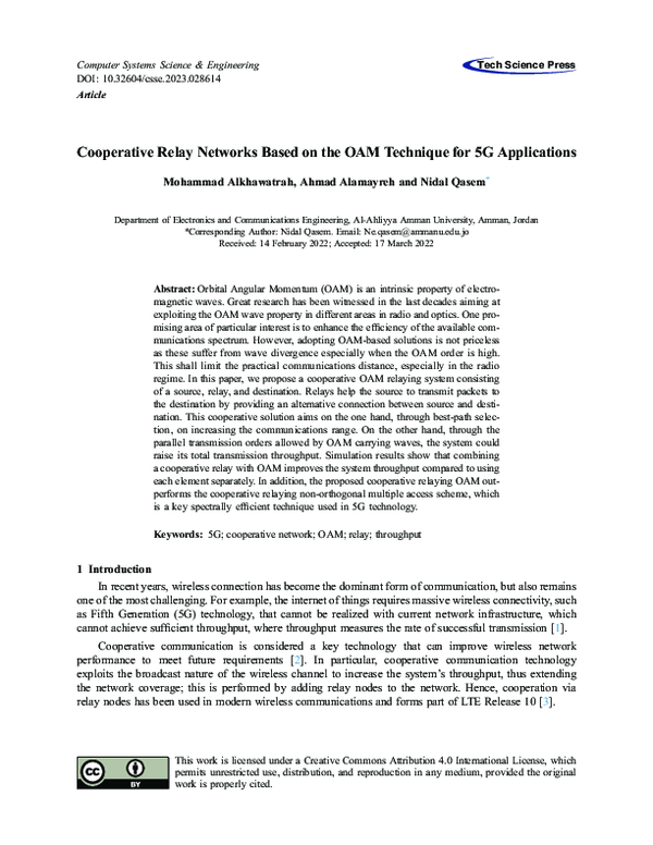 (PDF) Cooperative Relay Networks Based on the OAM Technique for 5G Applications