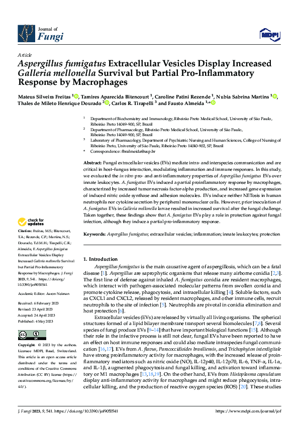 (PDF) Aspergillus fumigatus Extracellular Vesicles Display Increased ...