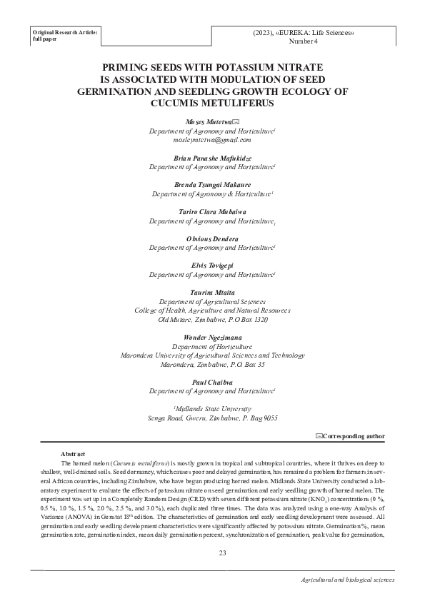 (PDF) Priming seeds with potassium nitrate is associated with modulation of seed germination and ...