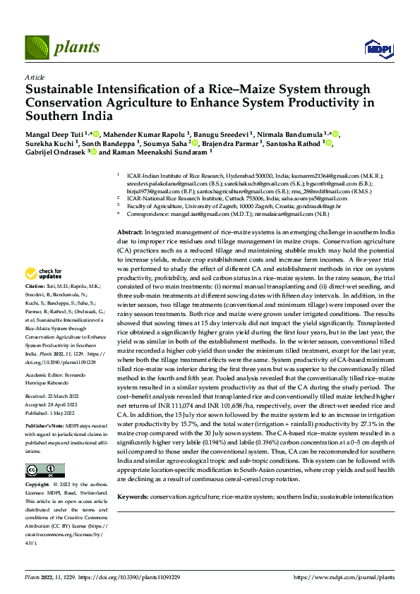 (PDF) Sustainable Intensification of a Rice–Maize System through Conservation Agriculture to ...