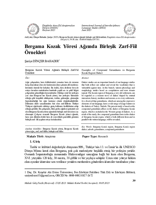 (PDF) Bergama Kozak Yöresi Ağzında Birleşik Zarf-Fiil Örnekleri