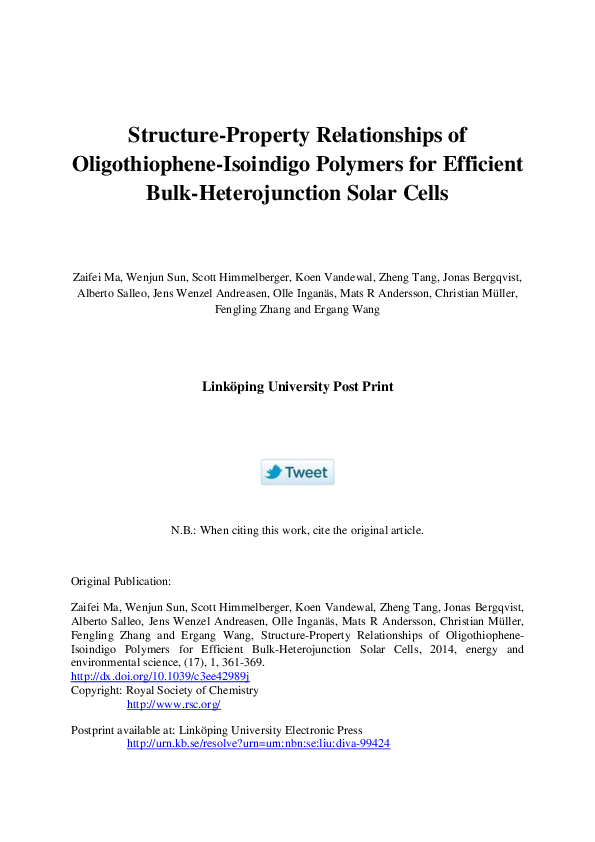 (PDF) Structure–property relationships of oligothiophene–isoindigo polymers for efficient bulk ...