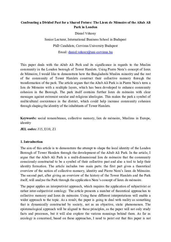 (PDF) Confronting a divided past for a shared future: The lieux de ...