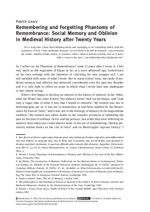 (PDF) Remembering and Forgetting Phantoms of Remembrance: Social Memory and Oblivion in Medieval ...