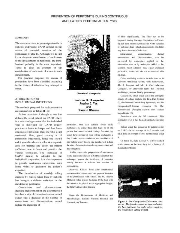 (PDF) Prevention of Peritonitis during Continuous Ambulatory Peritoneal ...