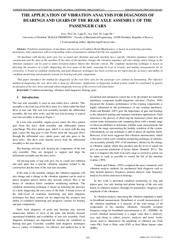 (PDF) The Application of Vibration Analysis for Diagnosis of Bearings ...