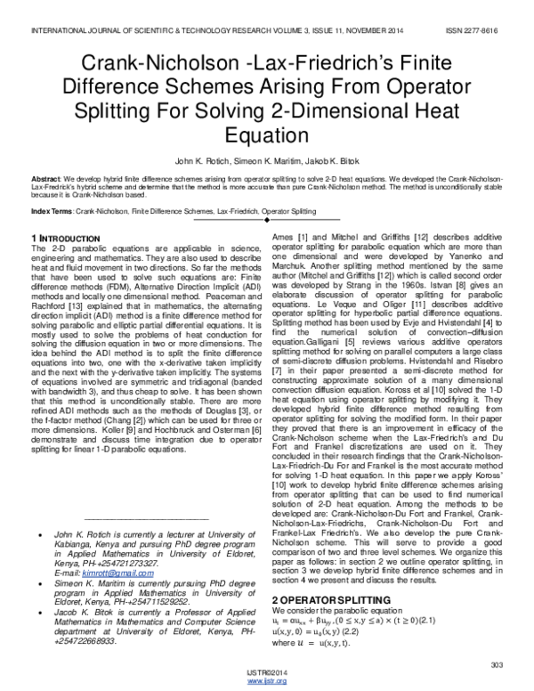 (PDF) Crank-Nicholson -Lax-Friedrich's Finite Difference Schemes ...