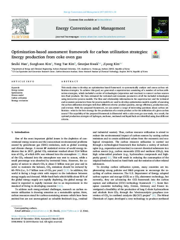 (PDF) Optimization-based assessment framework for carbon utilization strategies: Energy ...