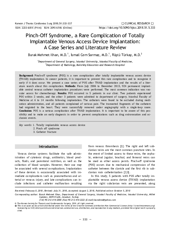 (PDF) Pinch-off Syndrome: A Rare Complication of Totally Implantable ...