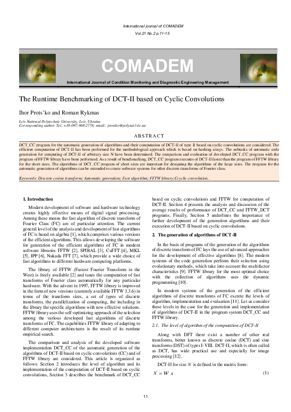 (PDF) The Runtime Benchmarking of DCT-II based on Cyclic Convolutions