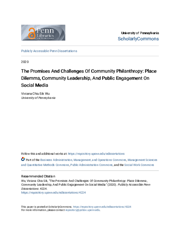 (PDF) The Promises And Challenges Of Community Philanthropy: Place ...