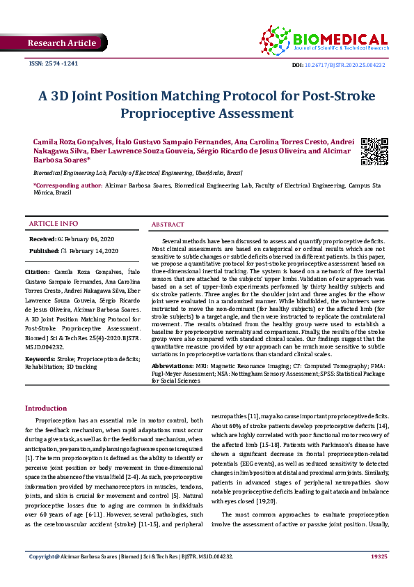 (PDF) A 3D Joint Position Matching Protocol for Post-Stroke ...