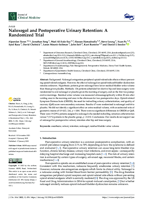 (PDF) Naloxegol and Postoperative Urinary Retention: A Randomized Trial ...