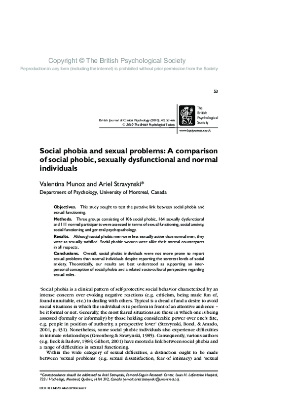 (PDF) Social phobia and sexual problems: A comparison of social phobic ...