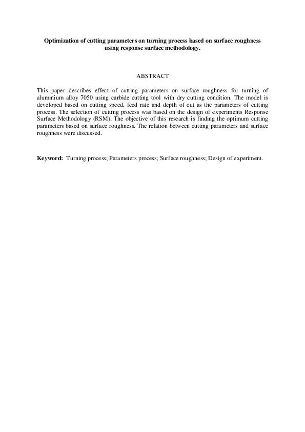 Pdf Optimization Of Cutting Parameters On Turning Process Based On