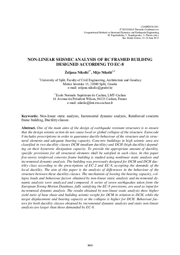 (PDF) Non-Linear Seismic Analysis of RC Framed Building Designed According to EC-8