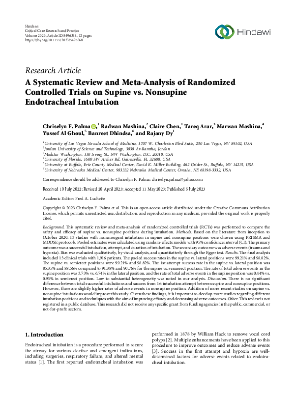 (PDF) A Systematic Review and Meta-Analysis of Randomized Controlled Trials on Supine vs ...
